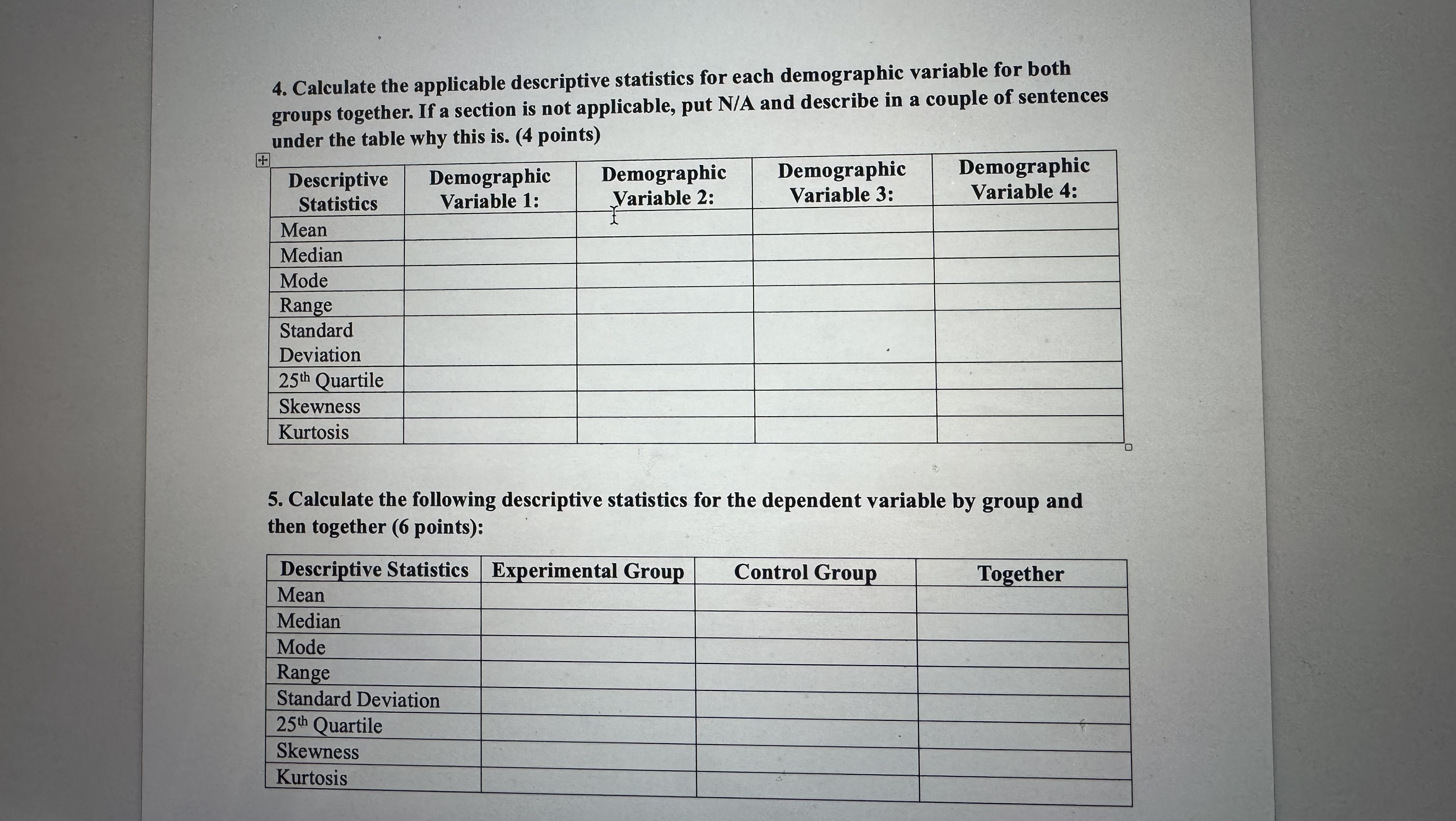 Solved Calculate the applicable descriptive statistics for | Chegg.com