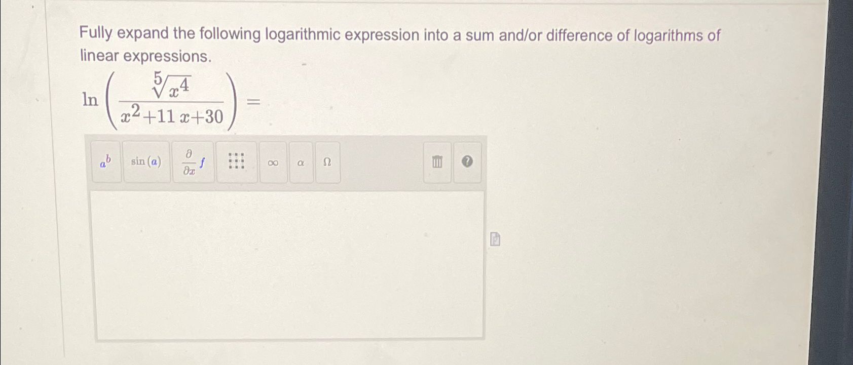 Solved Fully expand the following logarithmic expression | Chegg.com