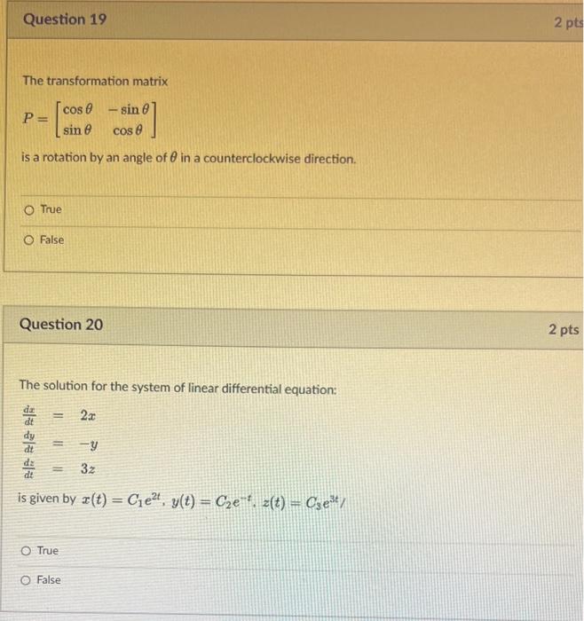 Solved Question 19 The transformation matrix cos sin 6 - P = | Chegg.com