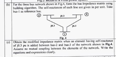 Solved (6) For the three bus network shown in Fig.4, form | Chegg.com