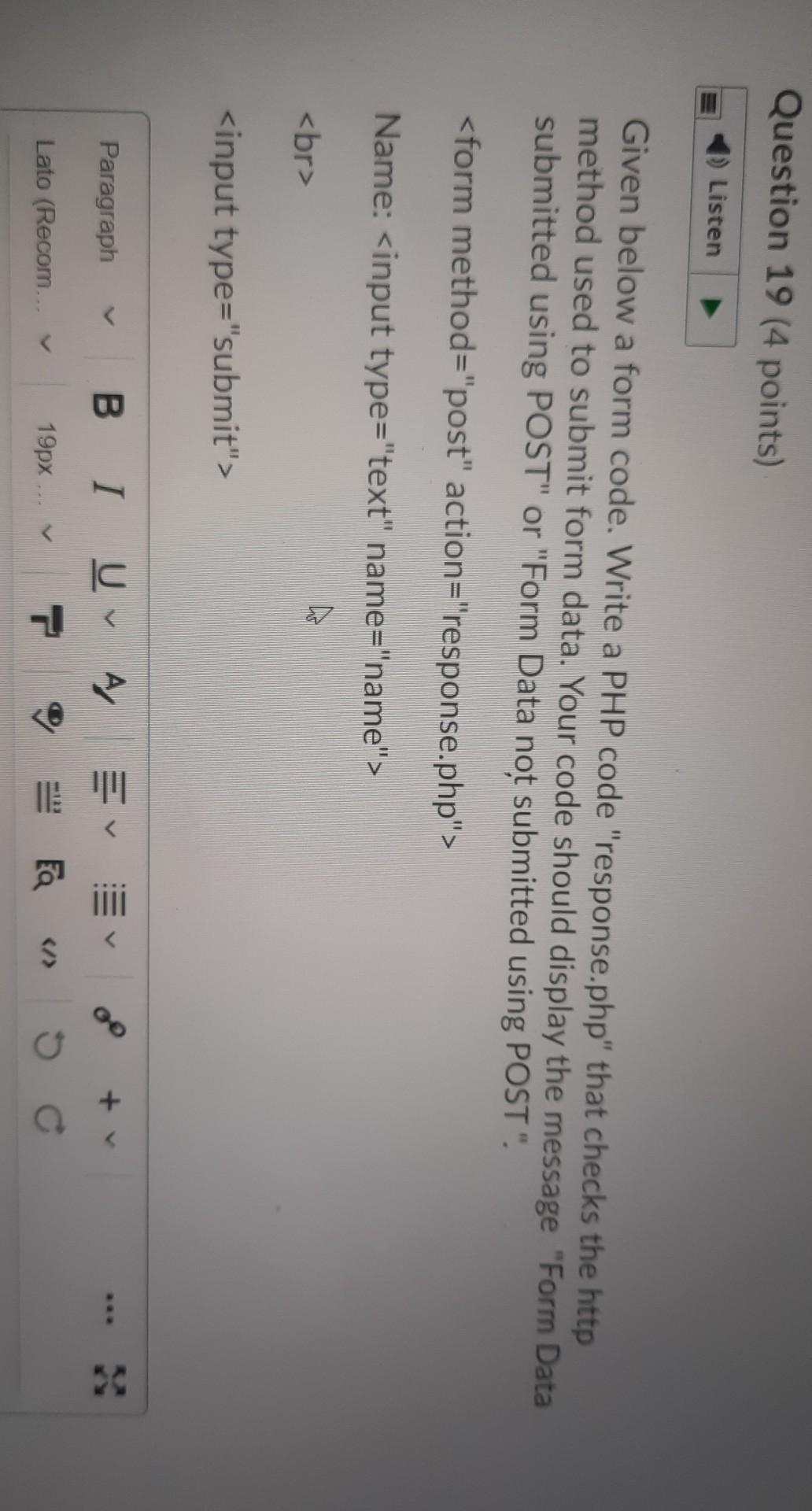 Solved Question 19 (4 points) Listen Given below a form | Chegg.com