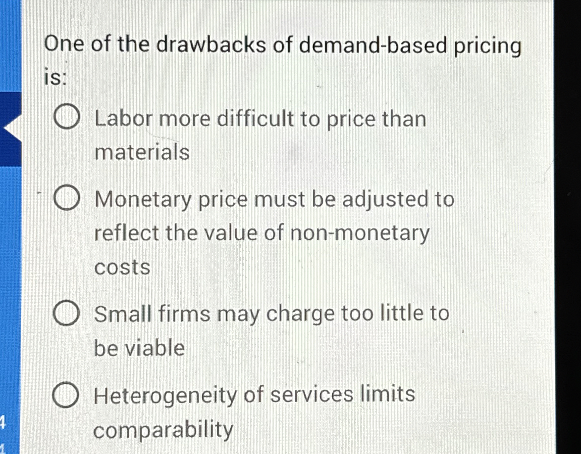 Solved One of the drawbacks of demand-based pricing is:Labor | Chegg.com