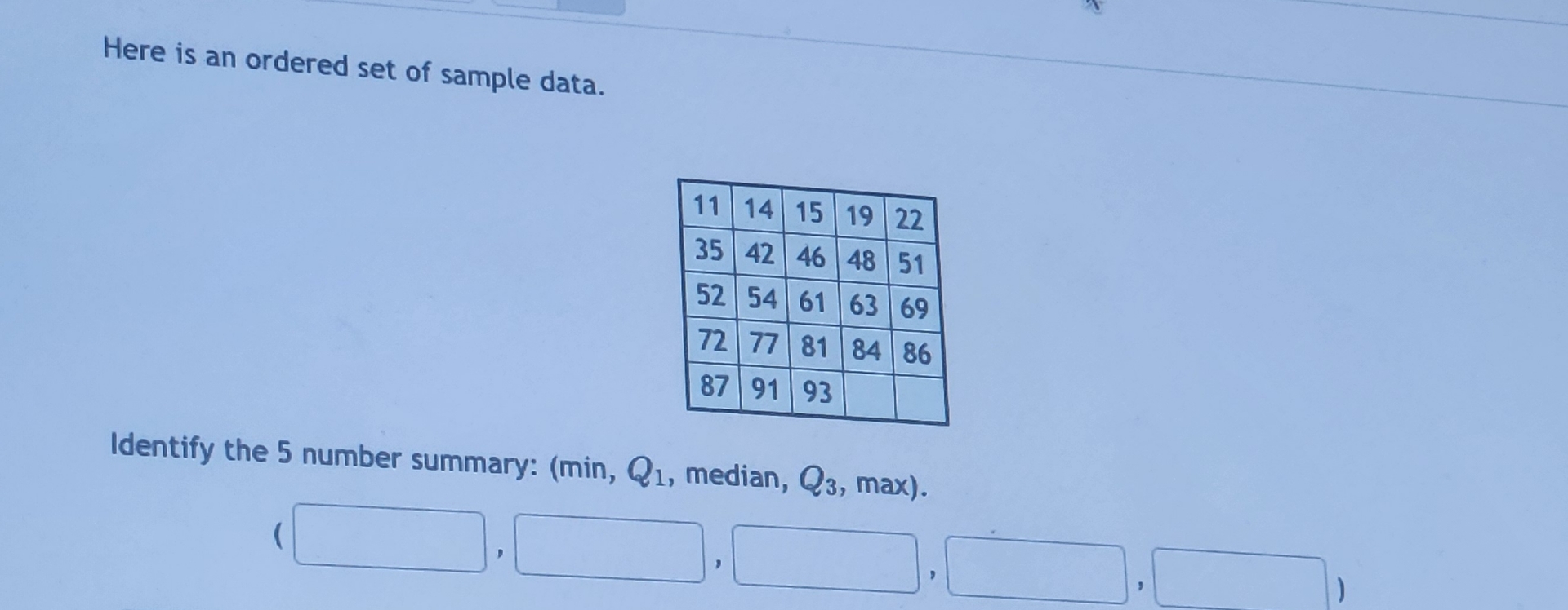 Solved Here is an ordered set of sample | Chegg.com