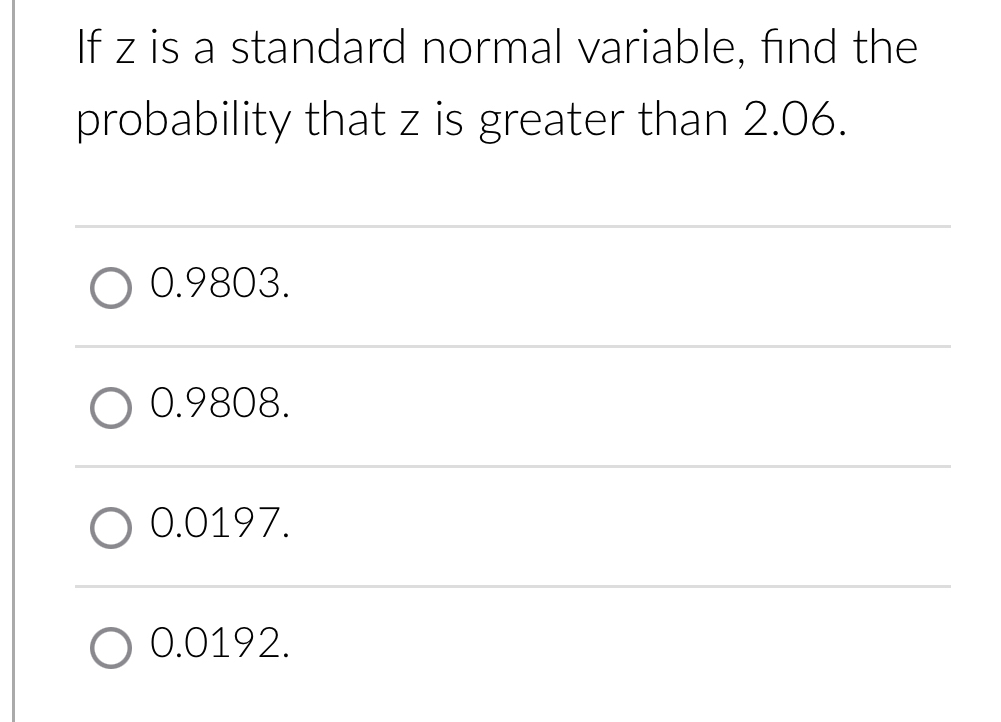 Solved If z ﻿is a standard normal variable, find the | Chegg.com