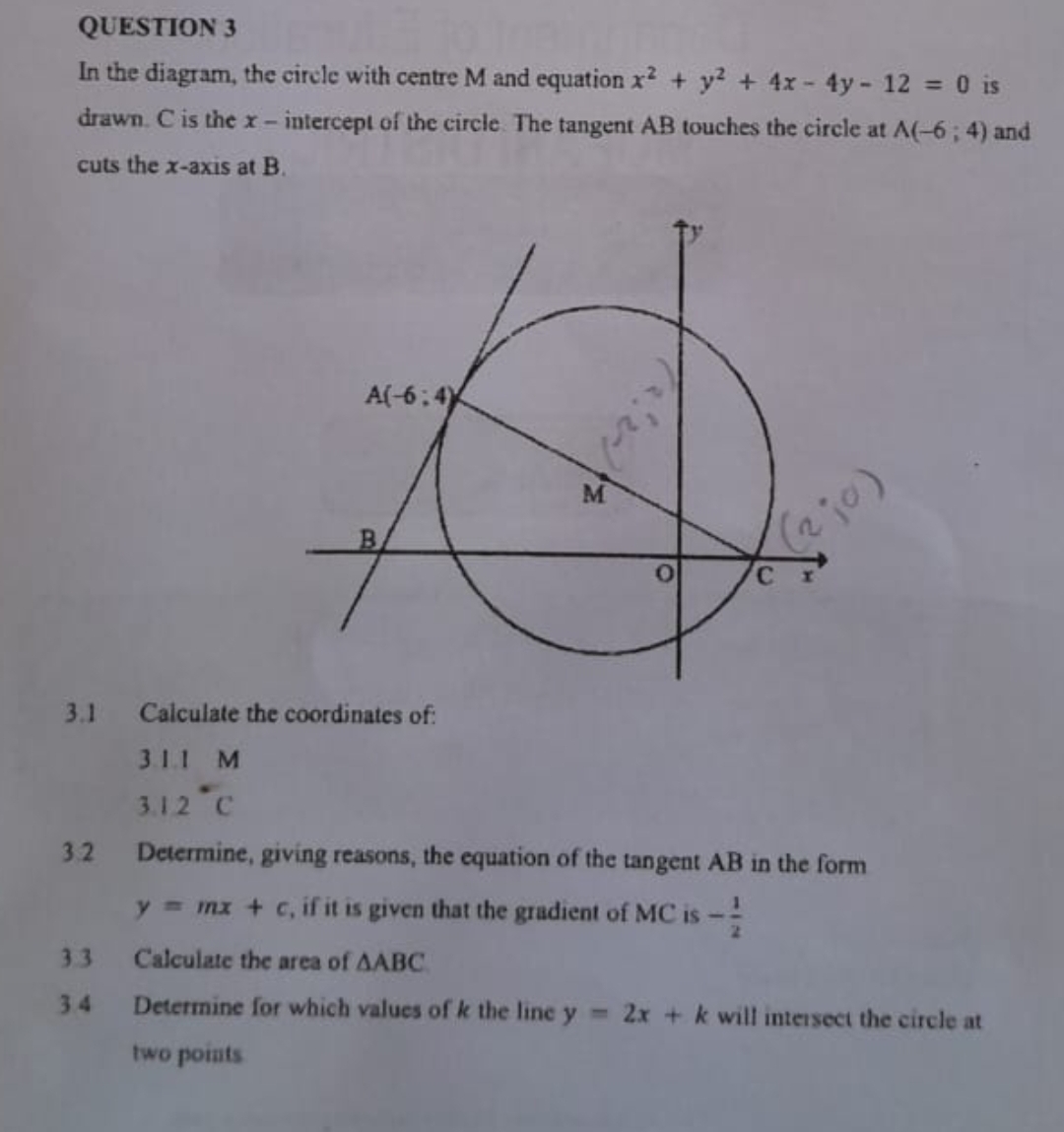 Solved QUESTION 3In the diagram, the circle with centre M | Chegg.com
