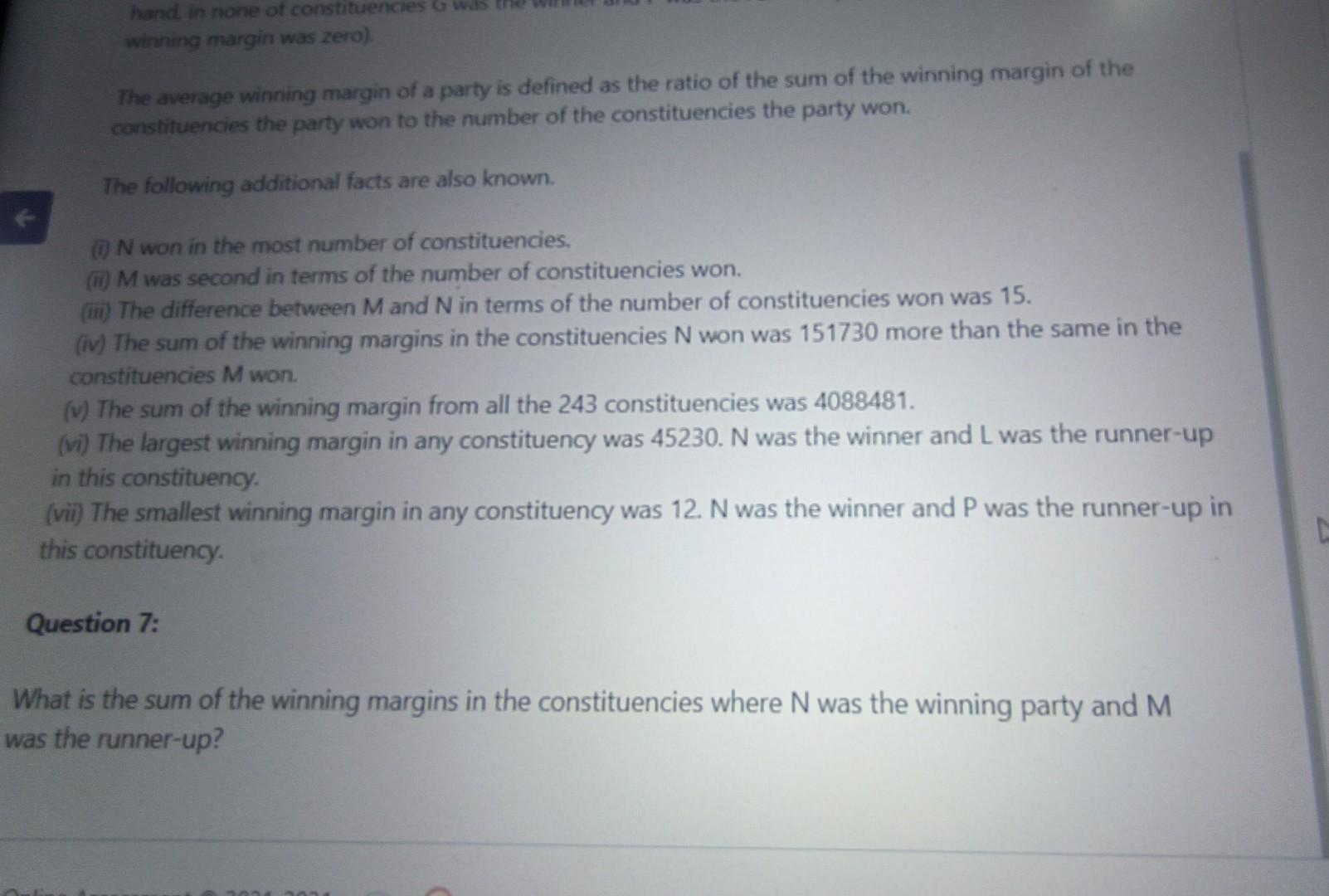 winning margin was zero). The average winning margin | Chegg.com