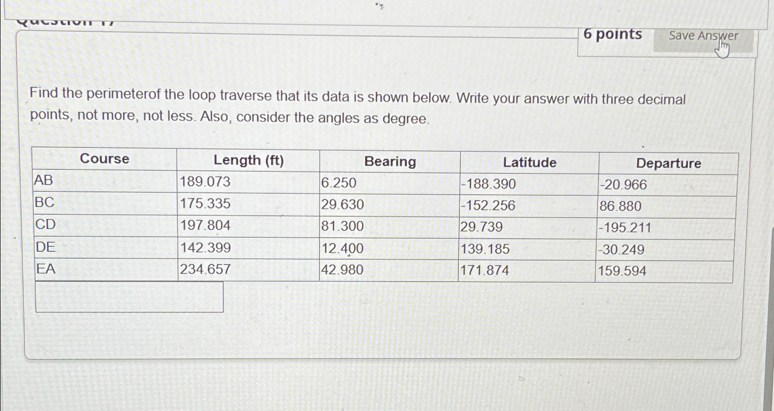 Solved Find the perimeterof the loop traverse that its data | Chegg.com