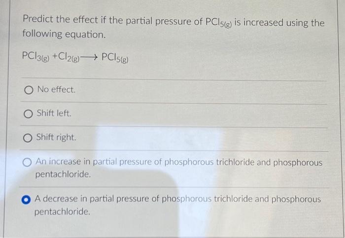 Solved Predict the effect if the partial pressure of PCl5( | Chegg.com
