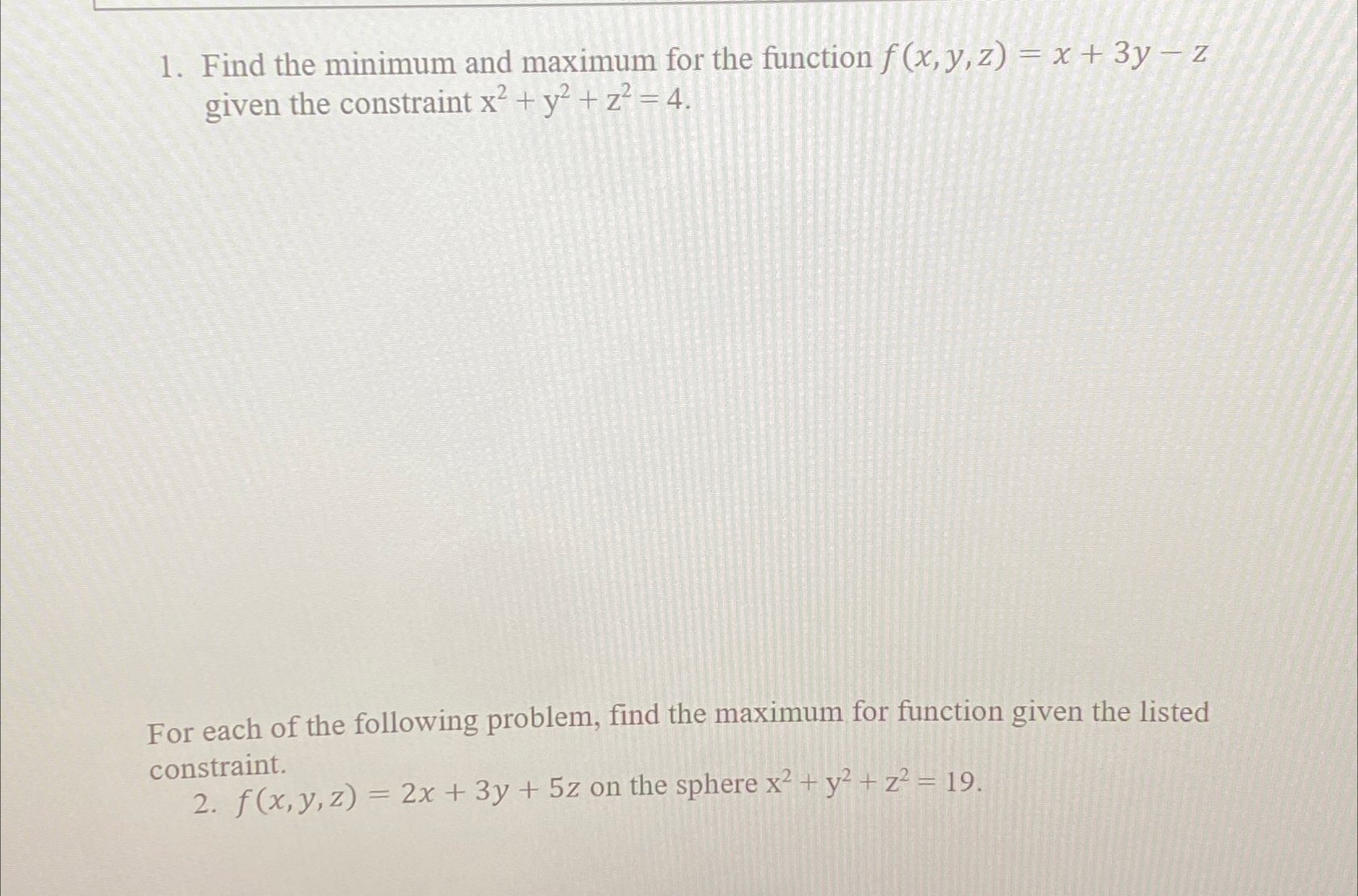 Solved Both please!Find the minimum and maximum for the | Chegg.com