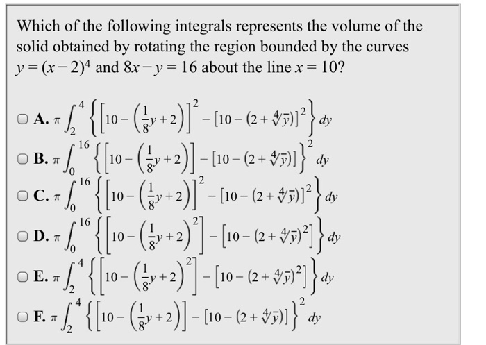 Solved Which of the following integrals represents the | Chegg.com