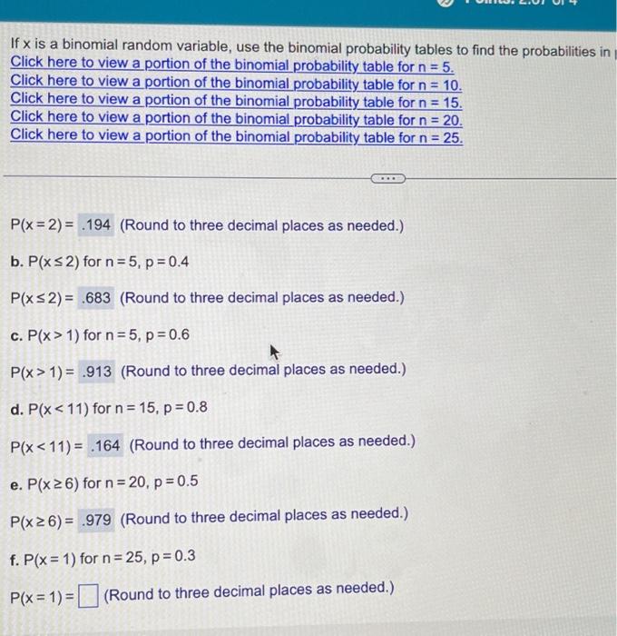 Solved If x is a binomial random variable, use the binomial | Chegg.com