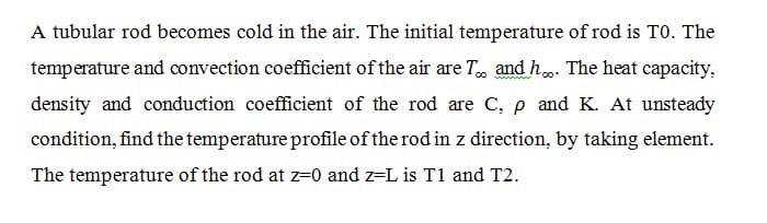 Solved A tubular rod becomes cold in the air. The initial | Chegg.com