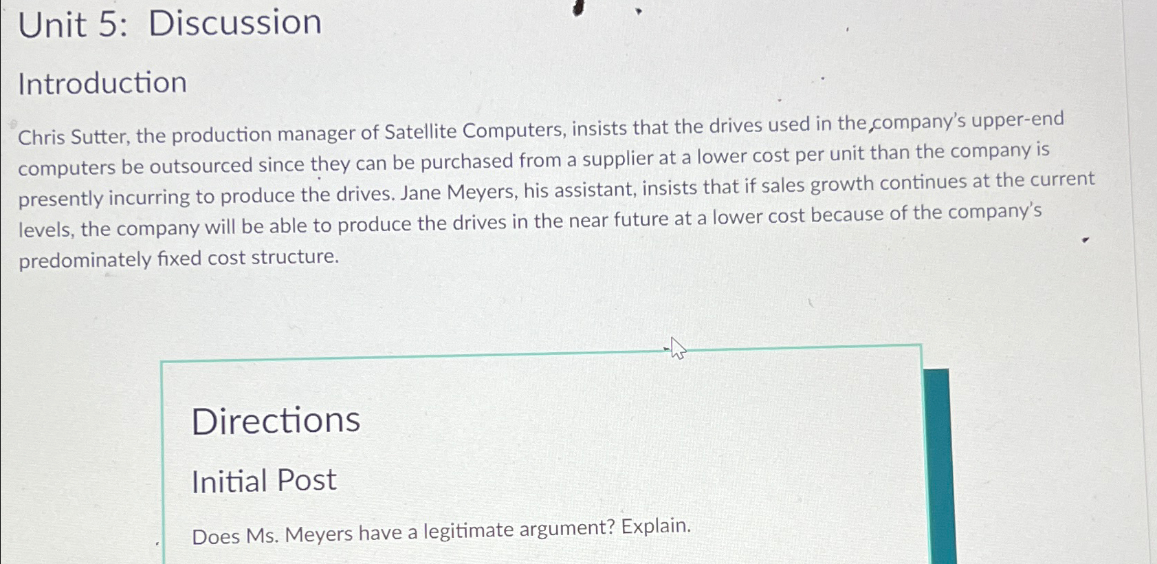 Solved Unit 5: DiscussionIntroductionChris Sutter, the | Chegg.com