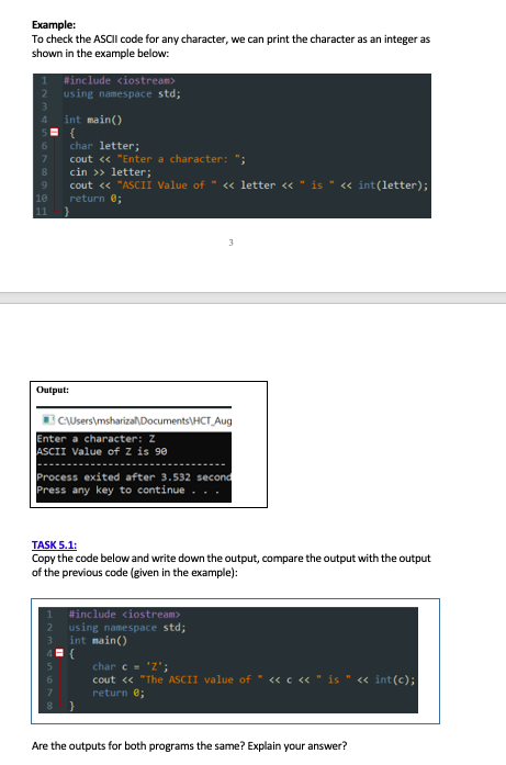 Solved Example:To check the ASClI code for any character, we | Chegg.com