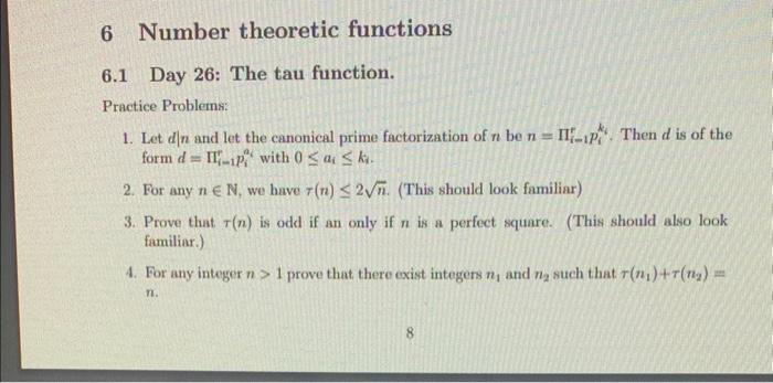 Solved 6 Number Theoretic Functions 6 1 Day 26 The Tau