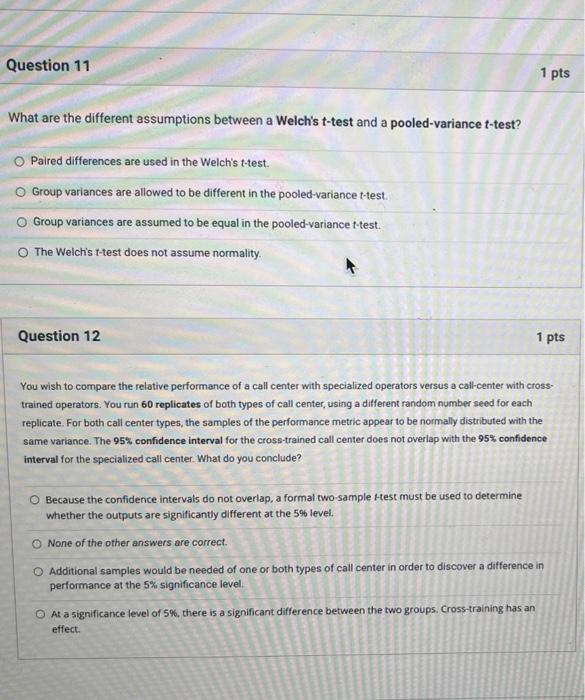 Solved What are the different assumptions between a Welch's | Chegg.com