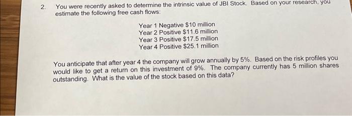 Solved 2. You were recently asked to determine the intrinsic | Chegg.com