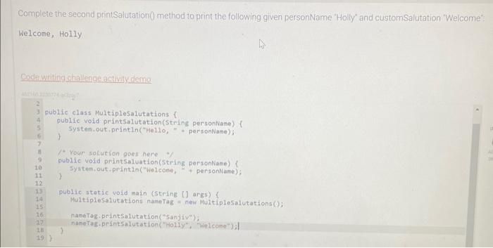 Solved Complete the second printSalutation0 method to print | Chegg.com