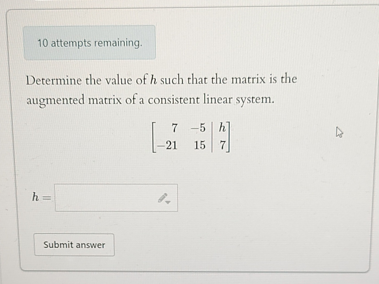 10 ﻿attempts remaining.Determine the value of h ﻿such | Chegg.com