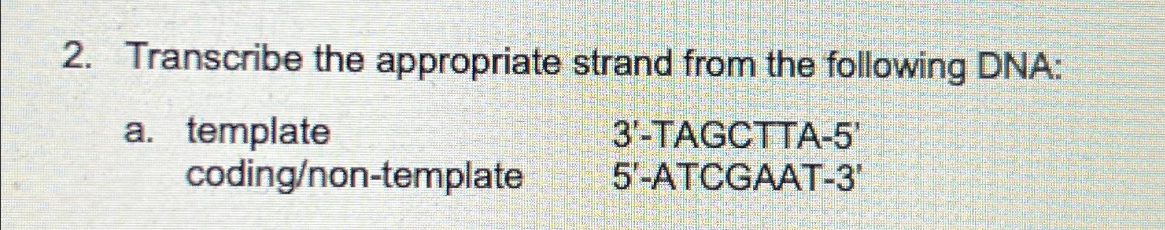 Solved Transcribe the appropriate strand from the following | Chegg.com