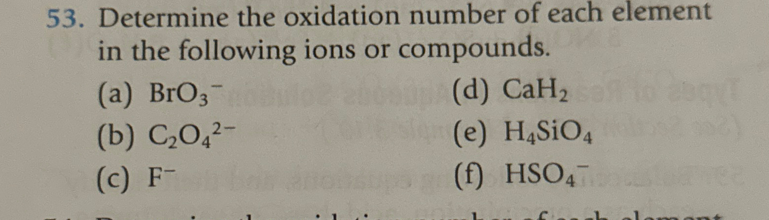 Solved Determine the oxidation number of each element in the | Chegg.com