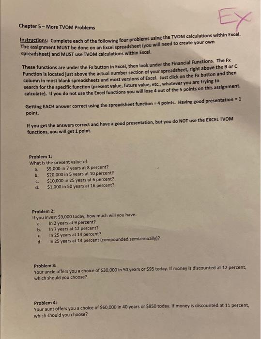 Solved Chapter 5 - More TVOM Problems Instructions: Complete | Chegg.com