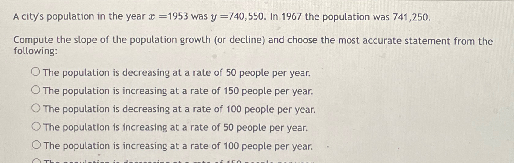 Solved A city's population in the year x=1953 ﻿was | Chegg.com