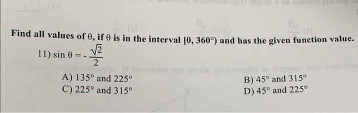 Solved Find all values of θ, if θ is in the interval [0,360∘ | Chegg.com