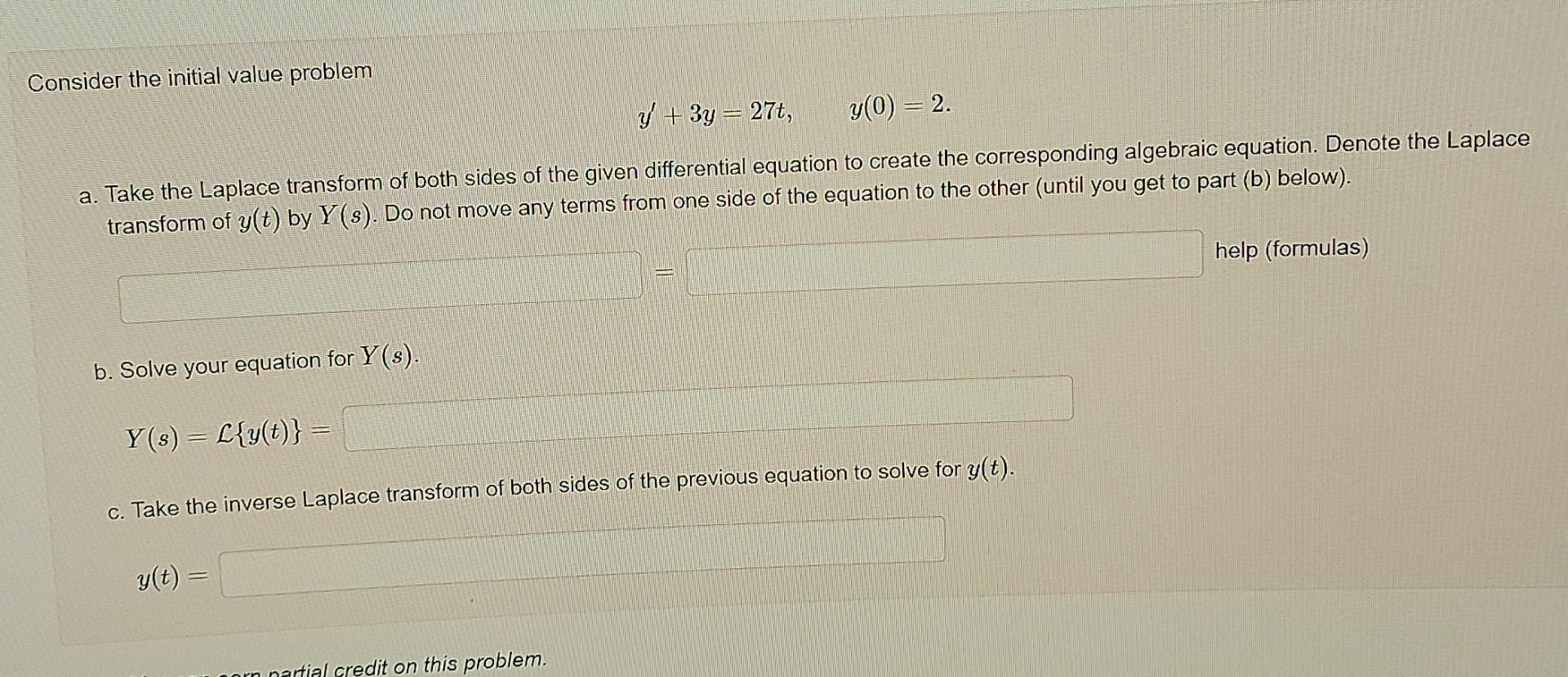 Solved Consider the initial value problem ý + 3y = 27t, y(0) | Chegg.com