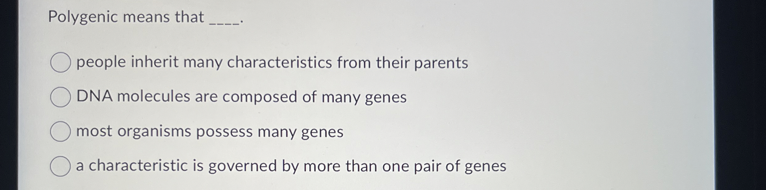 Solved Polygenic means thatpeople inherit many | Chegg.com