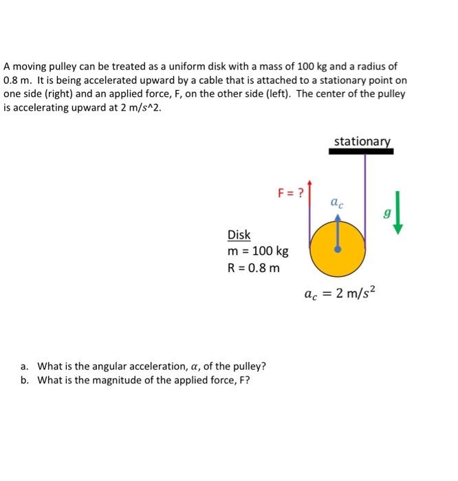 Solved A moving pulley can be treated as a uniform disk with | Chegg.com