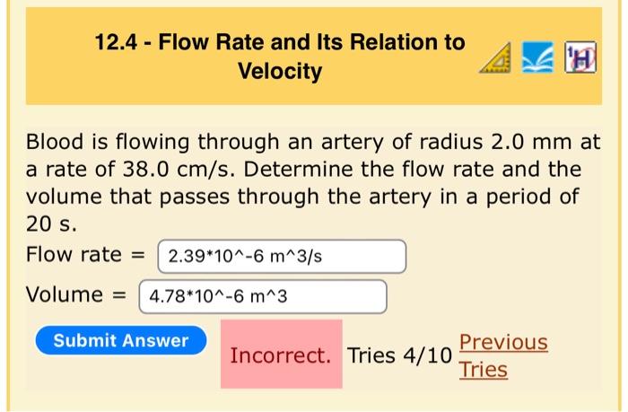 Solved 12.4 - Flow Rate and Its Relation to Velocity Blood | Chegg.com