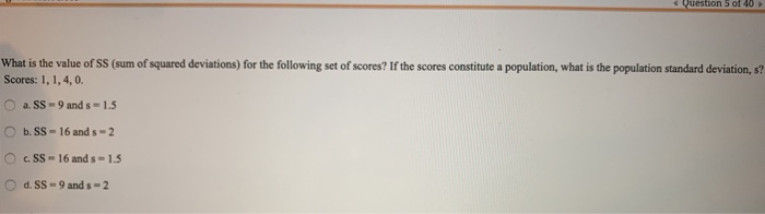 Solved Question 5 of 40 What is the value of SS (sum of | Chegg.com