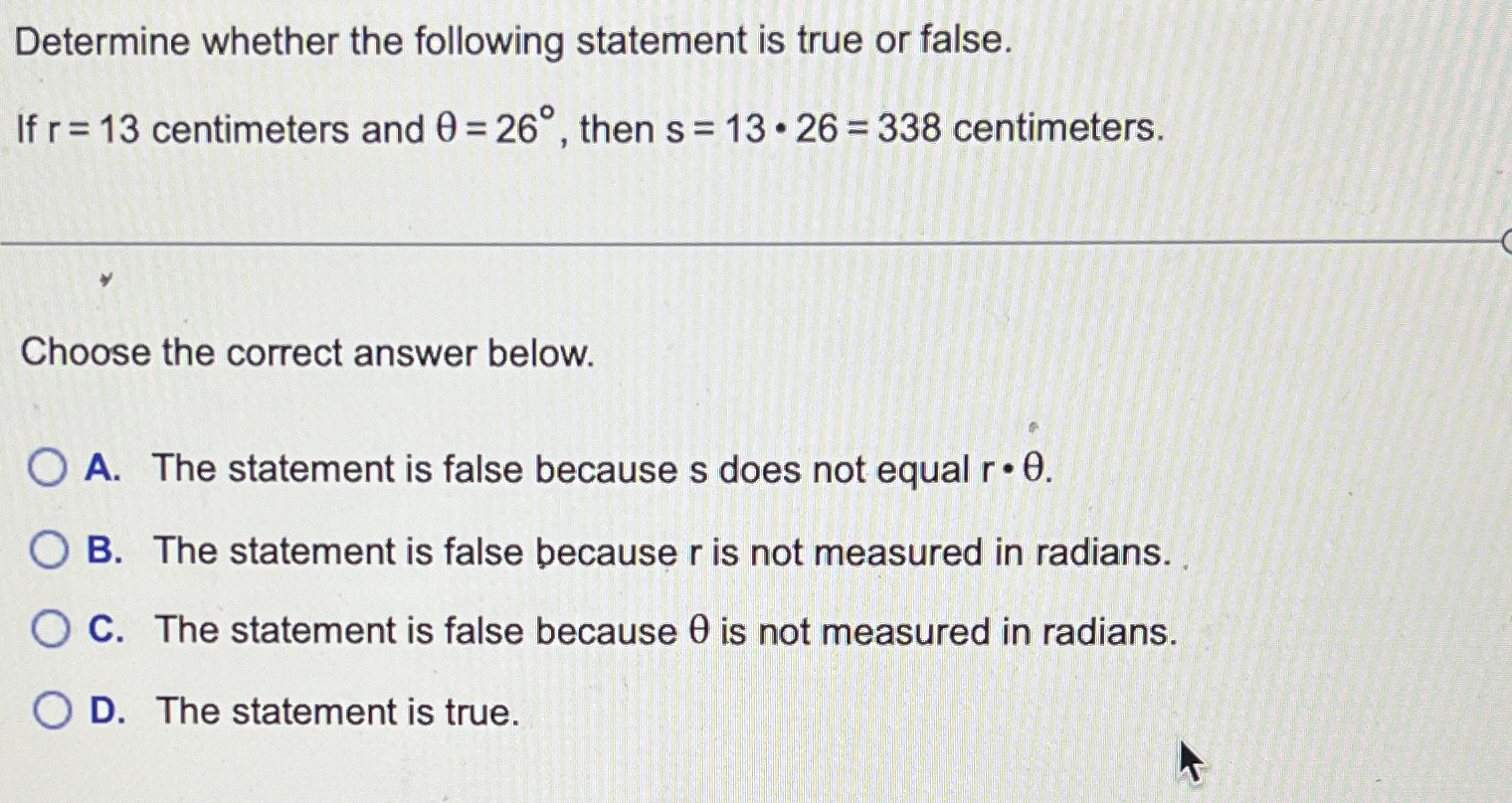 Solved Determine whether the following statement is true or | Chegg.com