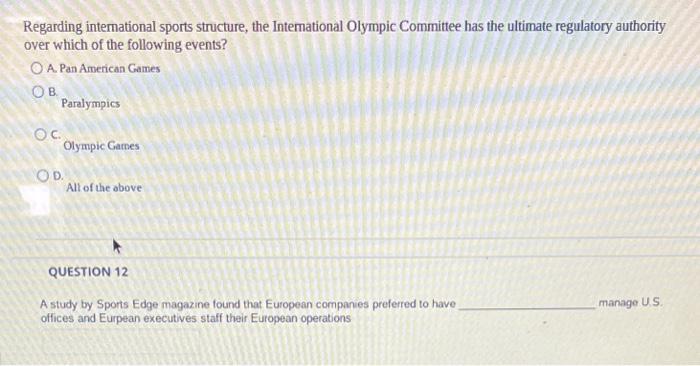 Solved Regarding intemational sports structure, the | Chegg.com