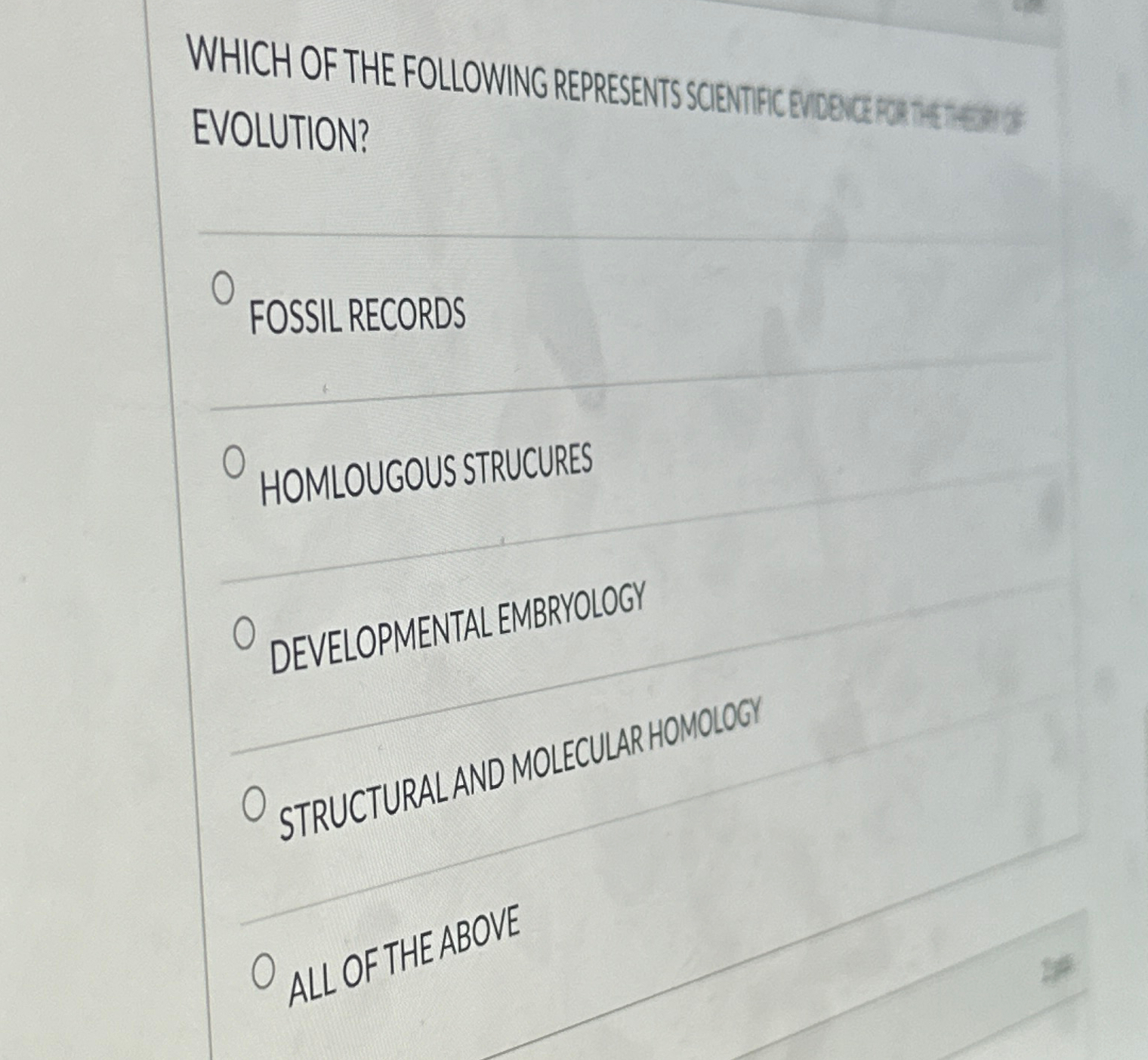 Solved EVOLUTION?FOSSIL RECORDSHOMLOUGOUSSTRUCURES?O | Chegg.com