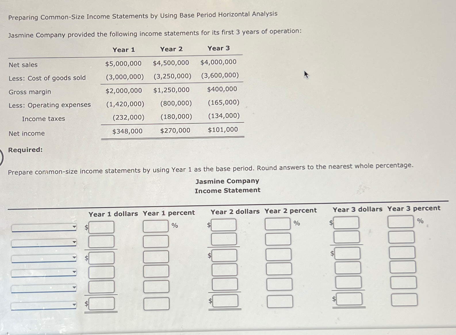 Solved Preparing Common-Size Income Statements by Using Base | Chegg.com