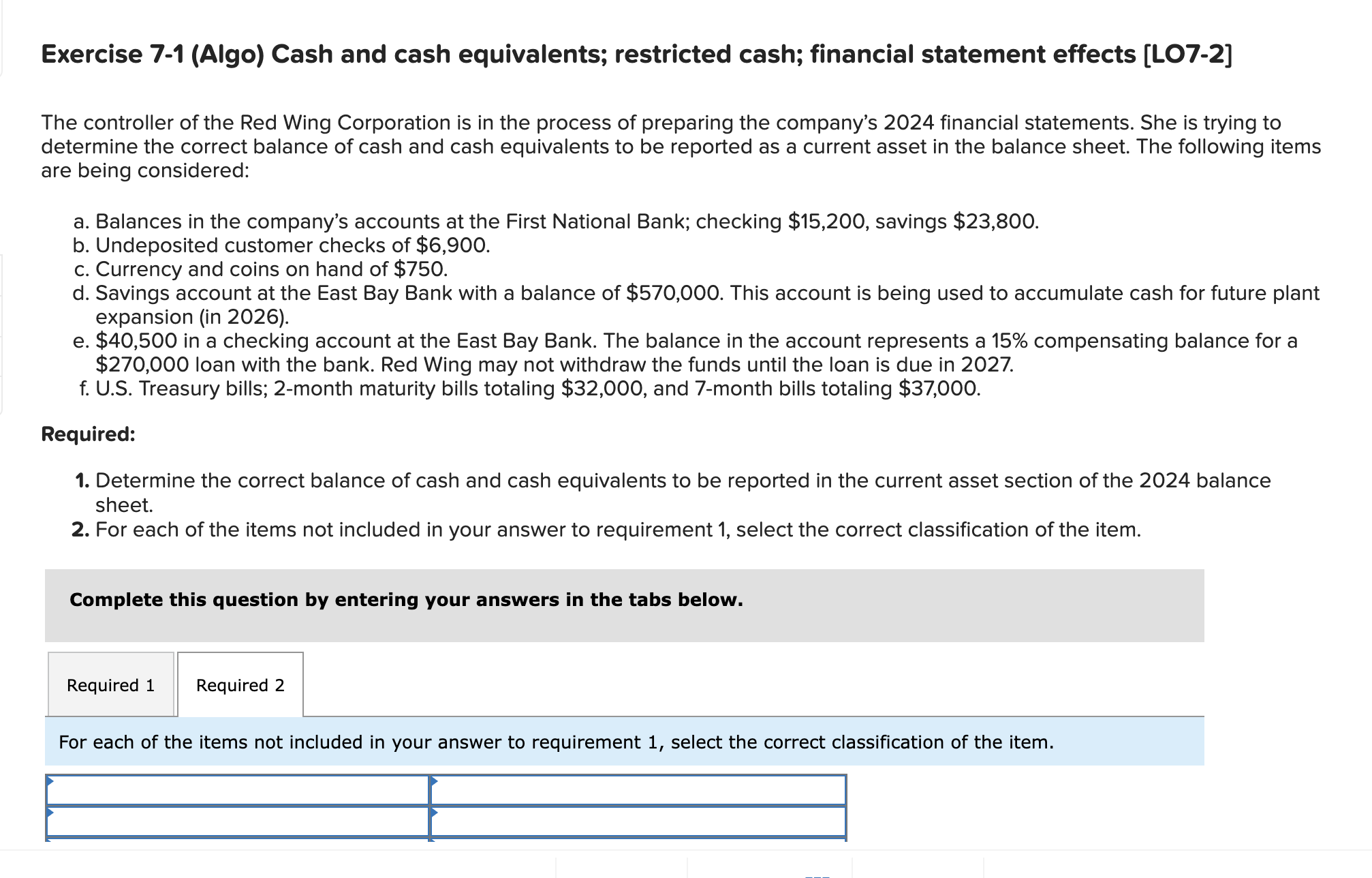 Solved Exercise 7-1 (Algo) ﻿Cash and cash equivalents; | Chegg.com