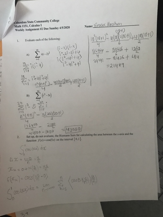 Solved Columbus State Community College Math 1151, Calculus | Chegg.com