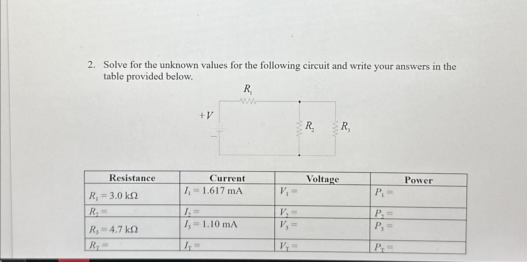 Solved Solve for the unknown values for the following | Chegg.com