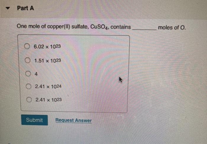 Solved Part A One mole of copper(II) sulfate, CuSO4, | Chegg.com