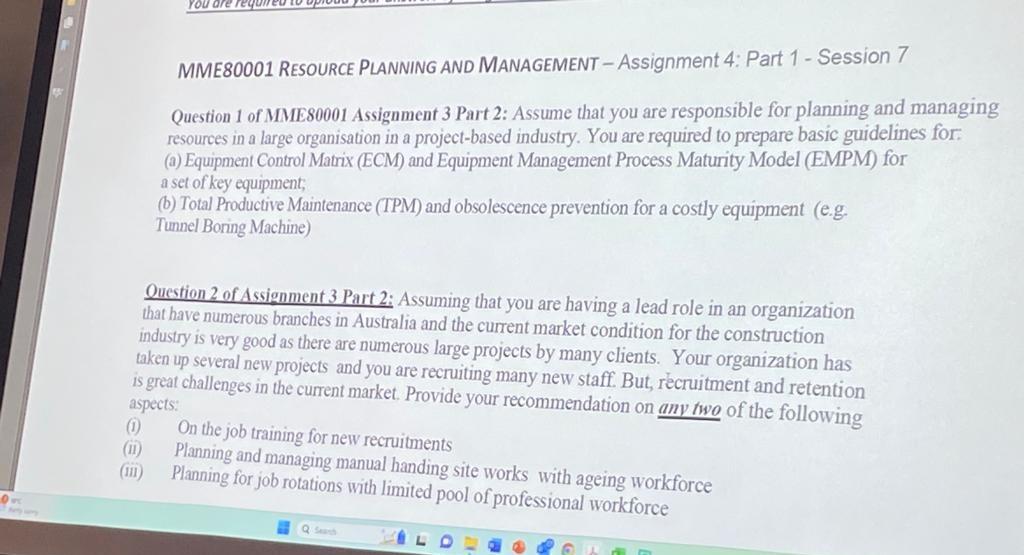 Question 1 of MME 80001 Assignment 3 Part 2: Assume | Chegg.com