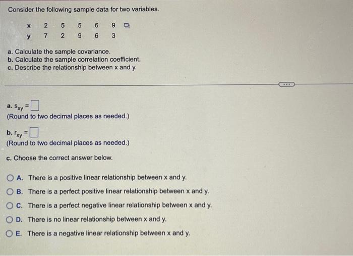 Solved Consider the following sample data for two variables. | Chegg.com