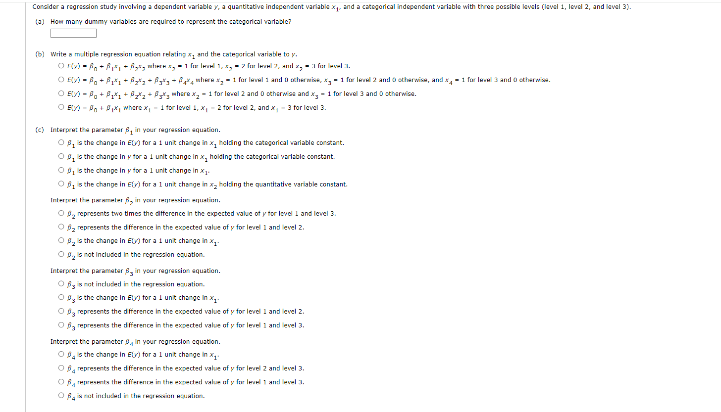 Solved (a) ﻿How many dummy variables are required to | Chegg.com