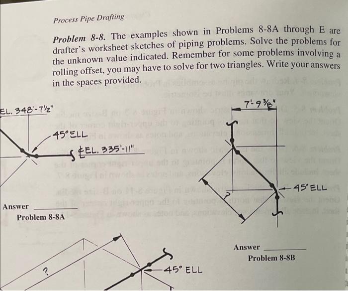 Solved Process Pipe Drafting Problem 8-8. The examples shown | Chegg.com