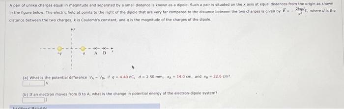 Solved A pair of unlike charges equal in magnitude and | Chegg.com