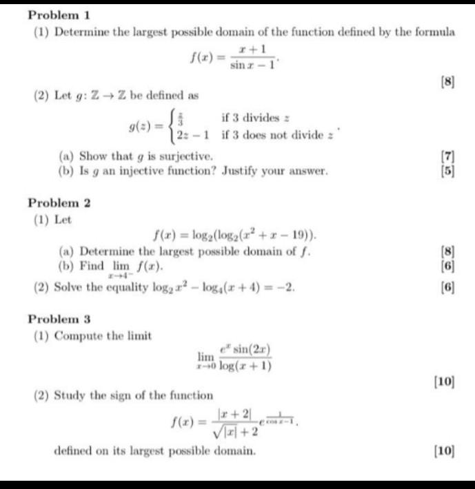 Solved Problem 1 (1) Determine the largest possible domain | Chegg.com