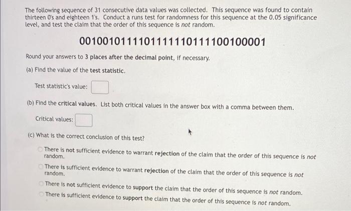 Solved The following sequence of 31 consecutive data values | Chegg.com