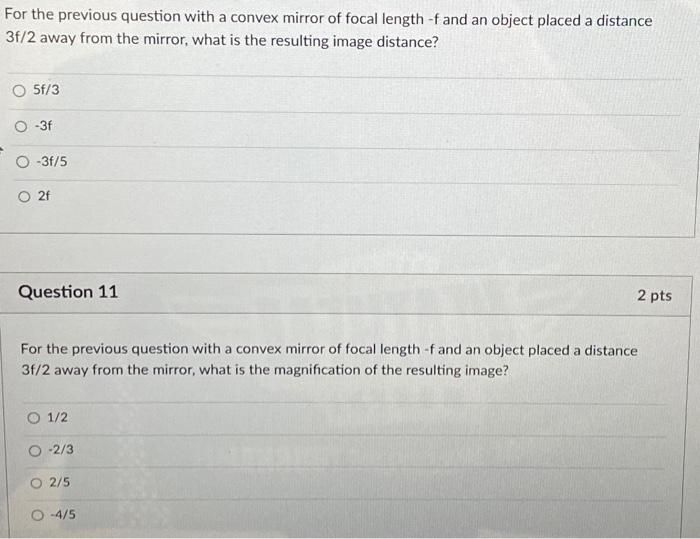 Solved A convex mirror with focal length −f is placed a | Chegg.com
