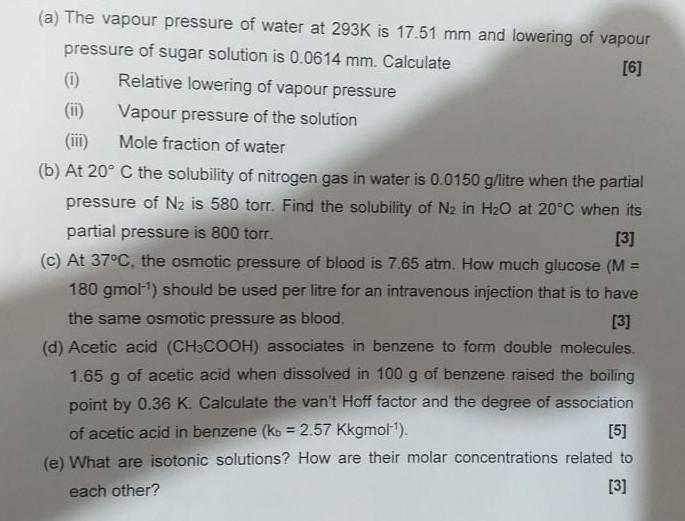 Solved (a) The vapour pressure of water at 293 K is 17.51 mm | Chegg.com